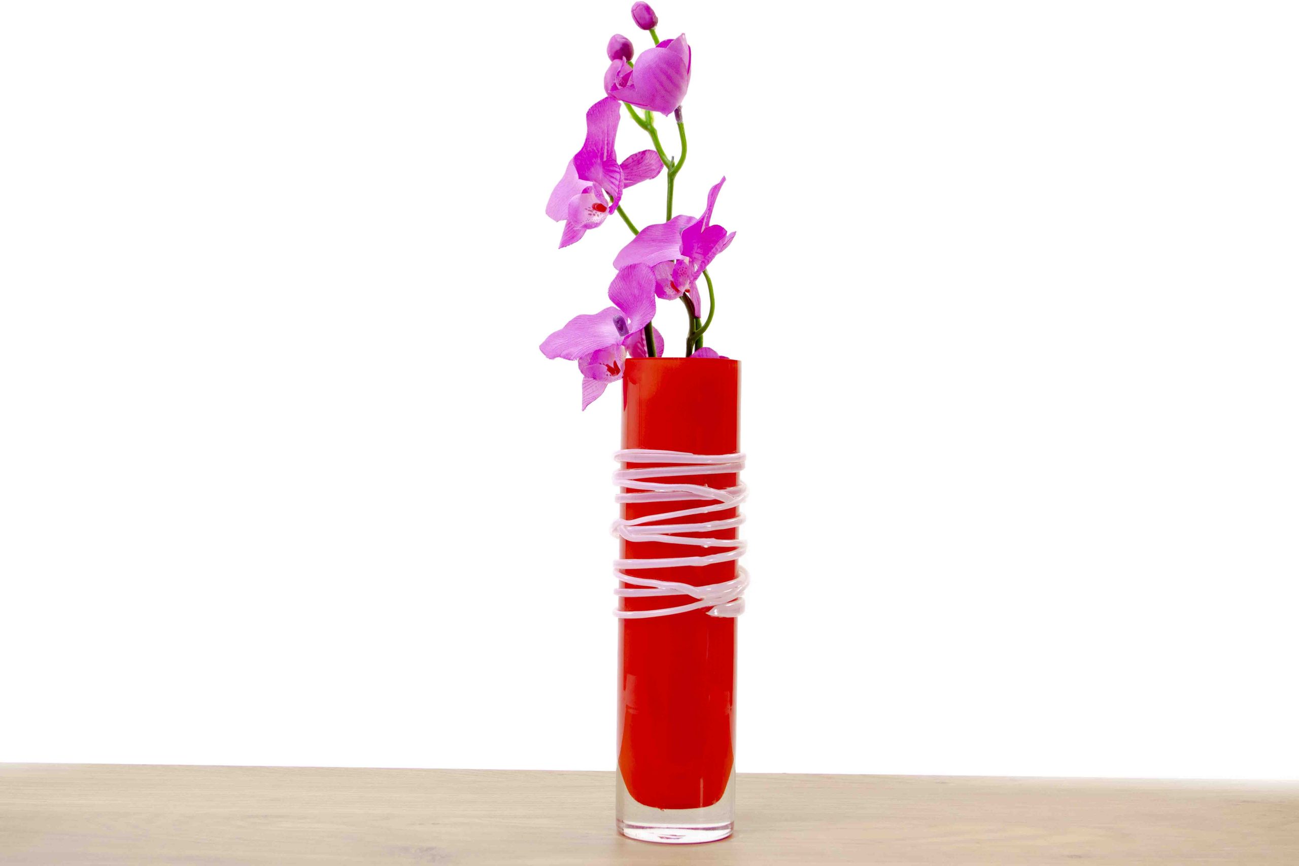 Cilinder Vaas Rood met Witte Spiraal - City of Glass